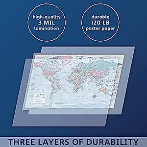 2 Pack - World Map Poster & USA Map Chart [Purple] (Laminated, 18" x 29")