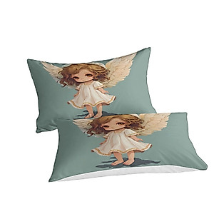 SorEci Angel with Wings Comforter Covers 3D Printed Cute Style Duvet Cover Quilt Cover Bedding Set Microfiber for Childrens and Adults with Pillowcases 3 Pieces with Zipper Closure Queen（228x228cm）