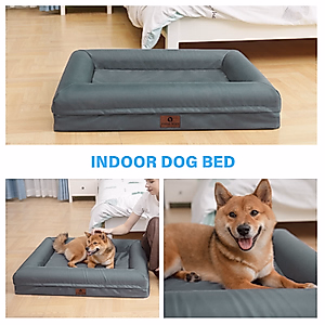 Hygge Hush 100% Waterproof Dog Bed, Washable Dog Bed with Removable Cover and Bolster, Orthopedic Dog Bed with Nonskid Bottom(Grey,42"x30")