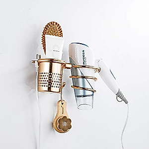 Gold Color Blow Dryer Holder Hair Tools Organizer Comb Storage Caddy,Adhesive or Drilling