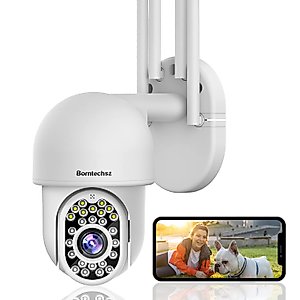 Borntechsz Tuya Smart Life Security Camera,3MP HD Wireless WiFi Home Surveillance Pan/Tilt 355° View Waterproof Full Color Night Vision, Human Detection,Auto Tracking