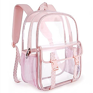 mommore Clear Backpack Heavy Duty Thick PVC Clear Bookbags for School Large Transparent Backpack with Lockable Zippers