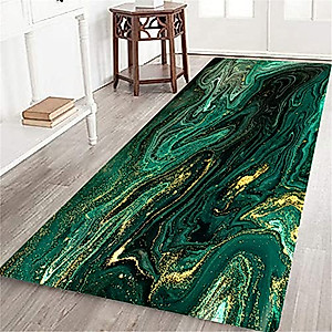 MATEKULI Long Runner Rug,Abstract Pour Painting Liquid Marble Dark Green Teal Painting Gold Accent Art Print,Non-Slip Floor Carpet Hallway Doormat Entrance Door Mats Washable Area Kitchen Rugs