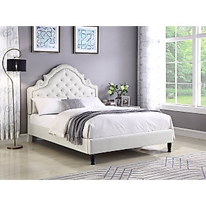 HomeLife Premiere Classics 51" Tall Platform Bed with Cloth Headboard and Slats - Queen (Light Beige Linen)