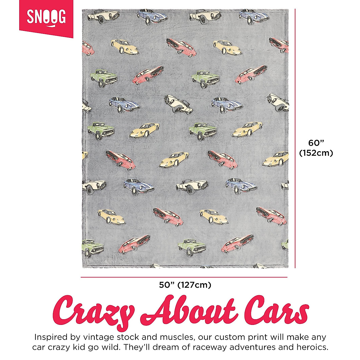 Kids Glow in The Dark Blanket - Kids Fleece Blankets for Girls & Boys - Soft Plush Kids Throw Blanket 50"x60" - Cars