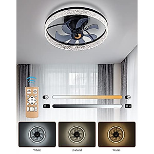 REDSTAR 20" Modern Ceiling Fan with Light, 360° Rotatable, Stepless Adjustable Temp and Brightness, Ceiling Lights with Fan Remote Control