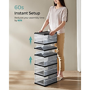 SONGMICS Foldable Shoe Boxes, Pack of 18 Stackable Shoe Storage Organizer, Set of 3 Integraed Shoe Cabinets, Portable, Fit up to US Size 13, 60s Assembly, Transparent and Ink Black ULSP207B01