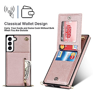 Tncavo Crossbody Wallet Case for Samsung Galaxy S22 for Women, RFID Blocking Card Holder PU Leather Zipper Handbag Purse Phone Cover with Lanyard Strap for Samsung Galaxy S22 XKL Pink