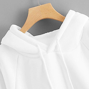 Women's Long Sleeve Casual Solid Hooded Pocket Pullover Sweatshirt Active Pullover Drawstring Hooded Sweatshirt