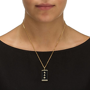 PalmBeach Yellow Gold-plated Sterling Silver Emerald Cut Genuine Black Jade "Good Luck Long Life Prosperity" Pendant (36mm)