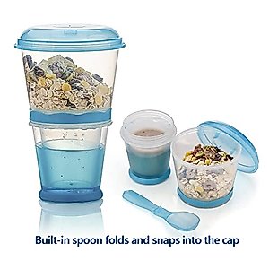 Cereal To Go, Cereal Container, Cereal On The Go Go Cereal Box Storage Container Cups Milk Yogurt Keeper Holder With Spoon (Red+Blue)