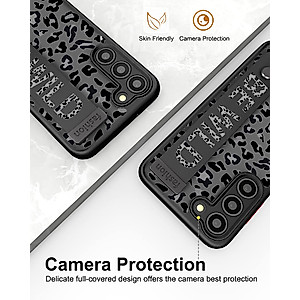 Cisland Leopard Cheetah A54 Case with Strap Stand Kickstand, Cute Case for Women Girly Designer for Girls Silicone Compatible with Samsung Galaxy A54 5G Leopard Cheetah Print Black