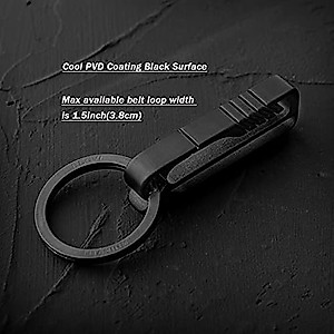 TISUR Belt Loop Keychain Clip, Titanium Carabiner Keychain Key Holder with Detachable Key Ring for Duty Belt, Car Key chain Gifts for Men Women, BK1S+D Ring (Black)