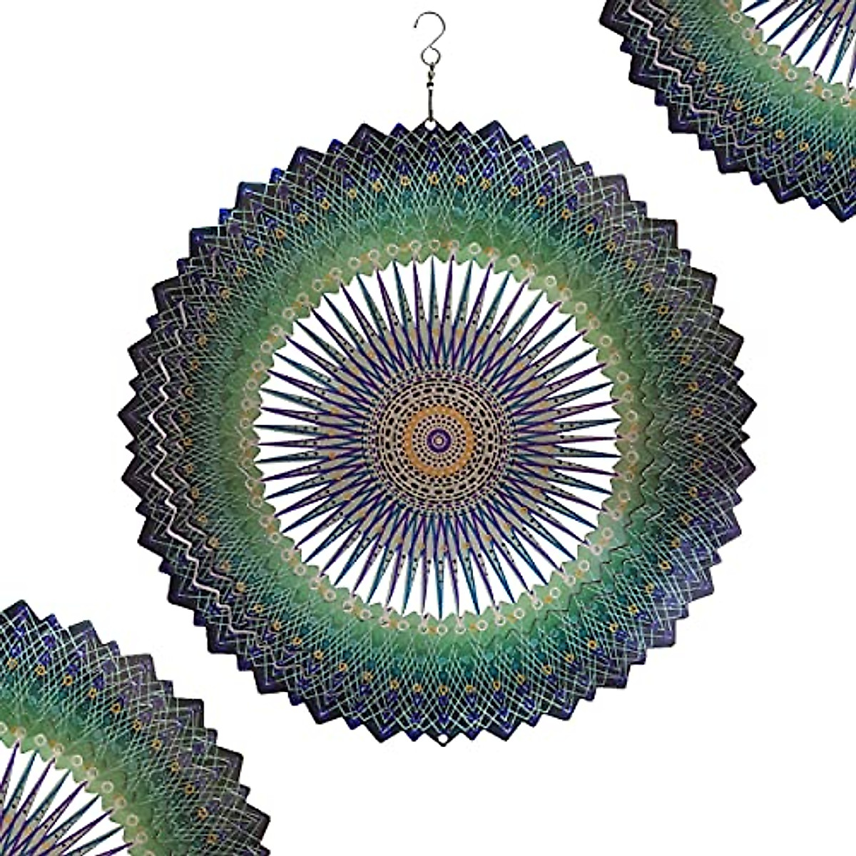 Yellow Shelf Kinetic Wind Spinners for Yard & Garden - Stainless Steel 3D Mandala Spinner - Hanging Wind Spinner for Lawn, Patio & Outdoor Decorations 12 inches