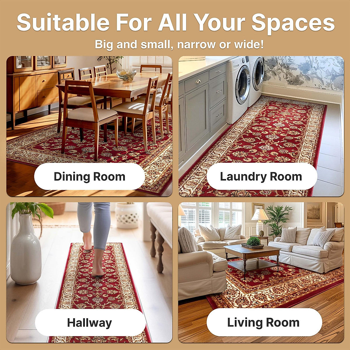 Well Woven Barclay Collection Sarouk Red 2x4 Accent Doormat- for Entryways, Kitchen