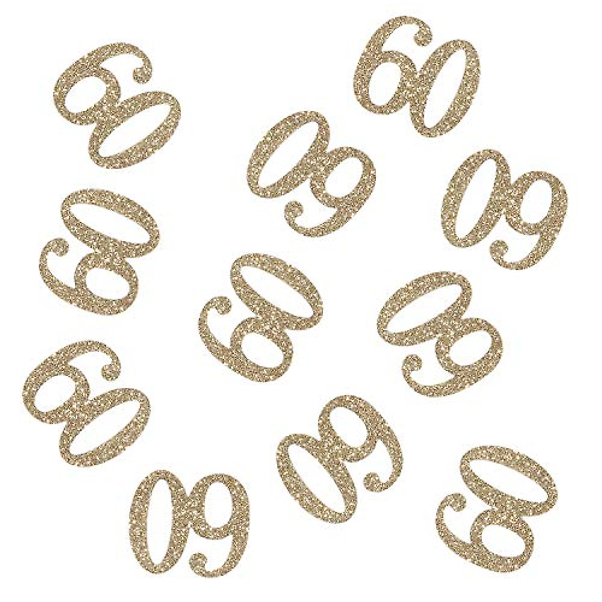 100 PCS Gold Glitter Number 60 Table Confetti 60th Birthday / Anniversary Celebrating Decorations