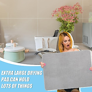 Hushee 2 Pack Extra Large Dish Drying Mat 30 x 24 XL Microfiber Absorbent Dish Drying Pad Large Size Dishes Drainer Mats for Countertop, Sink, Refrigerator or Dryer