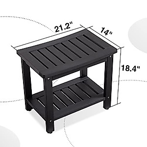 Psilvam Poly Lumber Shower Bench, Shower Stool with Storage Shelf, Water Resistant & Non-Slip Design Shower Seat for Bathroom, Living Room, Bedroom 21 1/4"×14"×18 1/2"（Black）