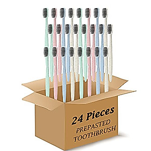 DR.PERFECT Prepasted Wheat Charcoal Toothbrush Individually Wrapped with Sealed Paper Bag Pack of 24 (24)