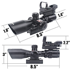 UUQ 2.5-10x40 Combo Rifle Scope, Dual Illuminated Mil-dot Reticle, W/Mini Reflex 3 MOA Red Dot Sight and Laser Sight (Red Laser)