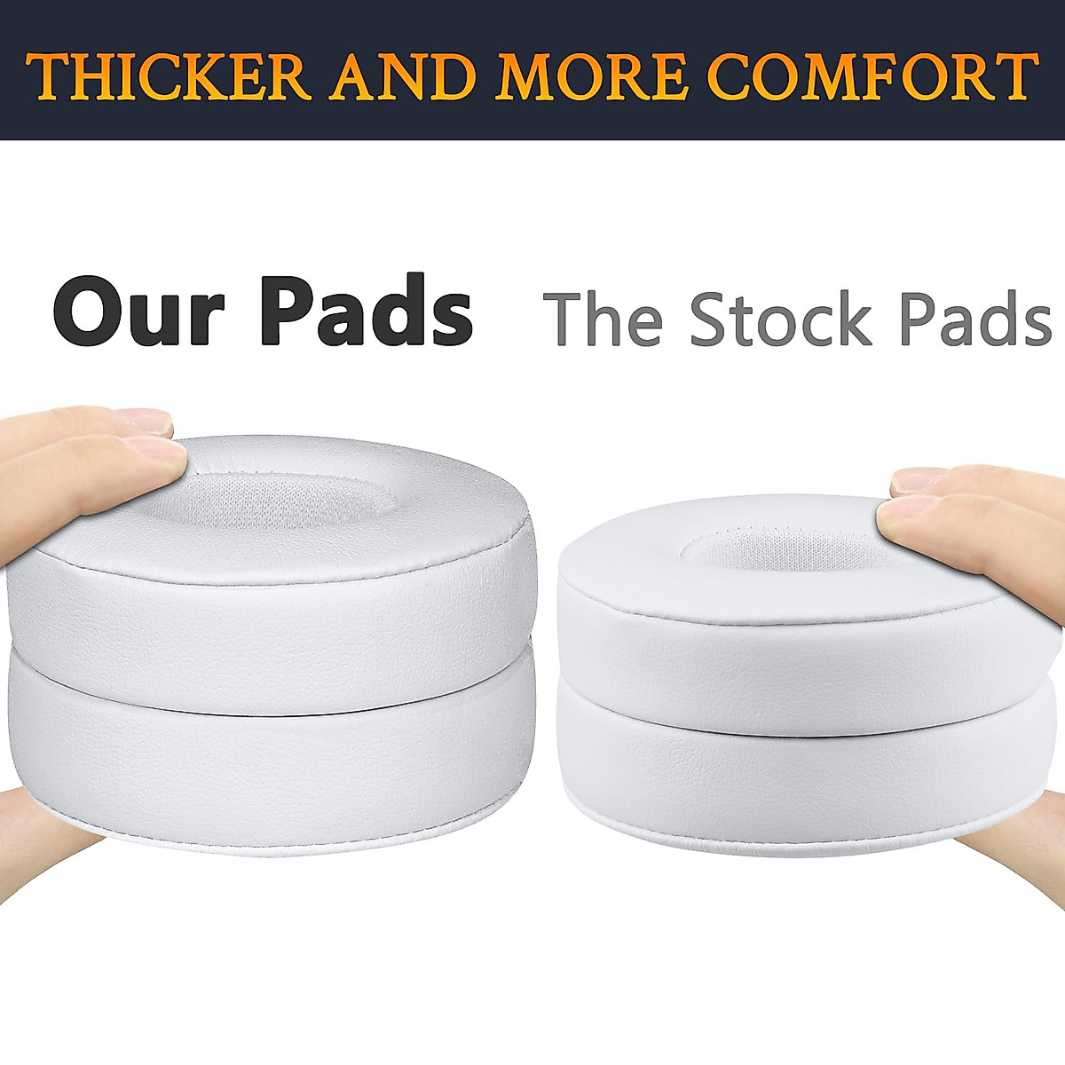 SoloWIT Earpads Cushions Replacement for Beats Solo 2 & Solo 3 Wireless On-Ear Headphones, Solo2 Solo3 Ear Pads with Soft Protein Leather, Added Thickness - (White)