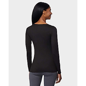 32 Degrees Heat Womens Ultra Soft Thermal Lightweight Baselayer Scoop Neck Long Sleeve Top, Black, Medium