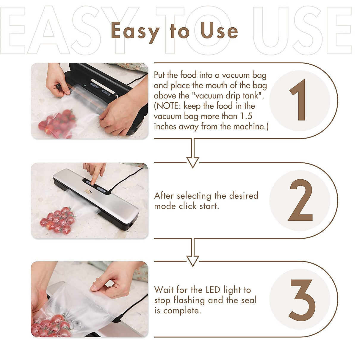 Aoresac Vacuum Sealer Machine, Automatic Food Vacuum Sealer for Food Storage and Sous Vide, Dry/Moist Modes, 13Inch Compact Design with 10Pcs Vacuum Sealer Bag for All Saving Needs Starter Kit