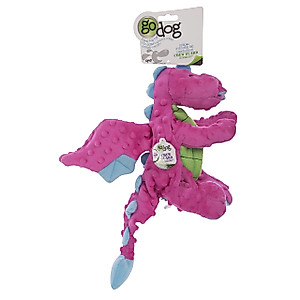 goDog Bubble Plush Dragons Squeaky Dog Toy, Chew Guard Technology - Pink, Large