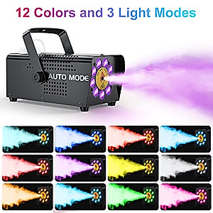 Fansteck Fog Machine with 9 LED Lights, Automatic Smoke Machine with 12 Color RGB Lights Effect for Halloween Party Wedding Christmas Stage, 500W Portable Fog Machine Outdoor with Remote Control