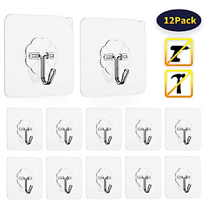 Adhesive Hooks Utility Hooks 44 lb/ 20 kg(Max), Heavy Duty Coat Hooks Waterproof and Oilproof Seamless Hooks, Reusable Wall Hook for Bathroom Kitchen