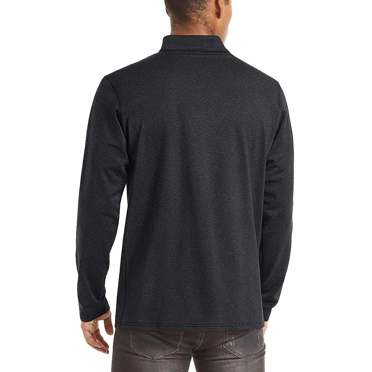 TACVASEN Men's Sports Performance Shirts Long Sleeve Pullover Shirts Tops Zip Up Black Grey, M