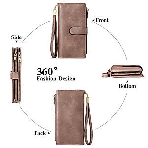 GOIACII Womens Wallets Large Capacity Credit Card Holder Rfid Wallet Women Double Zipper Pocket Leather Bifold Ladies Wristlet Clutch Wallet