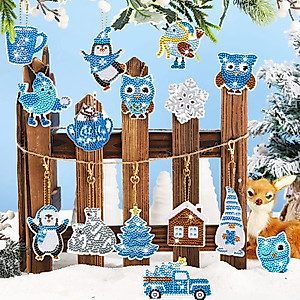 Inbagi 15 Pcs Winter Diamond Painting Keychains Blue Diamond Art Keychains Winter Gnome Snowflakes Diamond Painting Key Chains Diamond Art Key Rings Pendant 5D DIY Diamond Decoration (Winter Style)