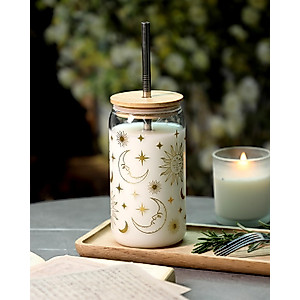 Nefelibata Sun and Moon Iced Coffee Cup Beer Can Glass for Hot/Cold Beverages Gothic Sun Moon Star Tumbler with Lid and Straw Celestial 16oz Coffee Mug Witchy Tarot Gift Boho Home Decor Birthday Gifts