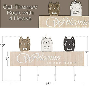 EXCELLO GLOBAL PRODUCTS Wall Mounted Cat Themed 16 in Coat Rack with 4 Hanging Hooks
