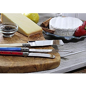 Laguiole Connoisseur Cheese Knife Set of 3 – Stainless Steel Cheese Knives Set – Cheese Spreader, Spear & Cleaver Knife – Luxurious Charcuterie Accessories for Parties (3-Piece, Red/White/Blue)