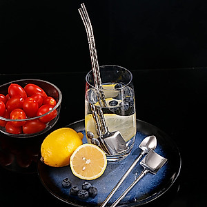 GREBAI ice tea spoons long handle 8.46 inches Long of Watermelon Spoon Stainless Steel cocktail stirring spoon Suitable for Coffee Spoons Dessert Spoon Ice cream scoop Straw Spoon 4-piece set (Silver)