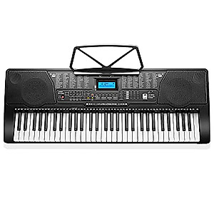 Ashthorpe 61-Key Digital Electronic Keyboard Piano with Light Up Keys, Beginner Kit Includes Headphones, Mic and Keynote Stickers