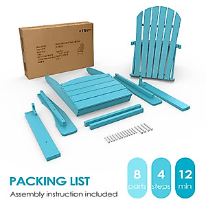 OTSUN Adirondack Chair, Large Lawn Chair, Outdoor Chair with Durability and Weather Resistance, HDPE Patio Chair for Yard, Porch, Garden, Deck, Swimming Pool, Light Blue