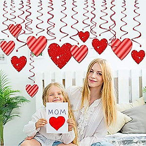 Konsait 30pcs Valentine's Day Glitter Heart Hanging Swirl Decoration,Valentine's Day Swirls Garland Red Hanging Ceiling Decor for Valentines Wedding Bridal Shower Engagement Party Favor Supplies Decor