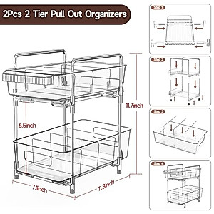 FEIMADA Under Sink Organizers and Storage 2 Packs, 2 Tier Bathroom Organizer Clear Pull out Cabinet Organizer for Bathroom Storage Kitchen Pantry Storage, Medicine Cabinet Organizer with Dividers