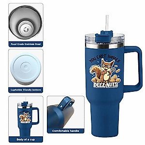 LB LEOBON 40 ounce insulated cup with handle, double-layer vacuum stainless steel material, equipped with straw, can keep warm or maintain cold drinks Cartoon,Cartoon,Digital Illustration, black