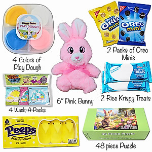 Easter Care Package for Kids - Prefilled Complete with Toys & Candy, Pre-made Basket Fillers Stuffed Box, Boys, Girls, Adults, teens,toddler, Premade Easter Baskets, (Pink Bunny)