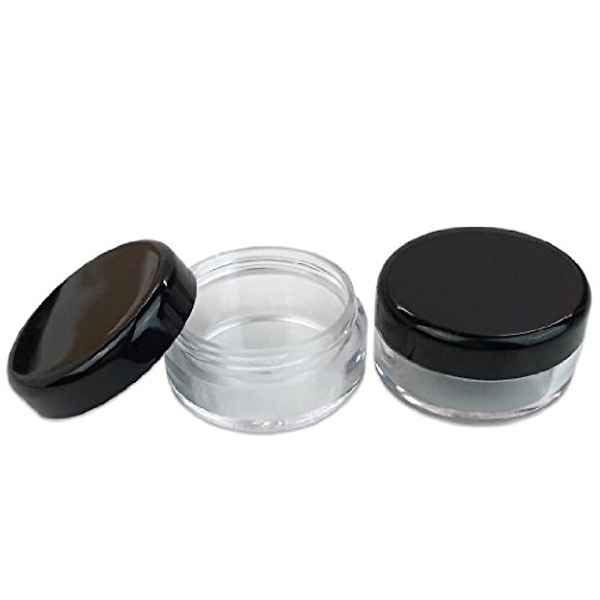 50 New empty 5 Gram (0.17 oz) Acrylic Round Jars - BPA Free Plastic Containers for Cosmetic, Lotion, Cream, Makeup, Bead, Eye shadow, Rhinestone, Samples, Pot, 5g/5ml (Black Lid 50 Jars)