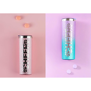 Onebttl Cheerleader Glitter Tumbler Gifts For Girls - Cheer - 20oz/590ml Stainless Steel Insulated Tumbler with Straw, Lid - Gift for Cheerleading, Coach or Cheer Squad - Glitter Pink