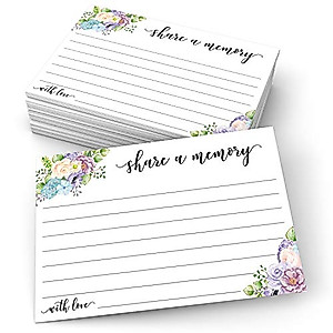 321Done Share a Memory Card (50 Cards) 4" x 6" - for Celebration of Life Birthday Anniversary Memorial Funeral Graduation Bridal Shower Game - Made in USA - White Watercolor Floral Pastel
