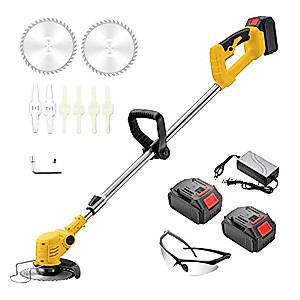 Electric Weed Wacker String Trimmer, 3 in 1 Cordless Weed Eater Lawn Grass Edger with 2 Batteries & 1 Quick Charger for Garden and Yard (Yellow)