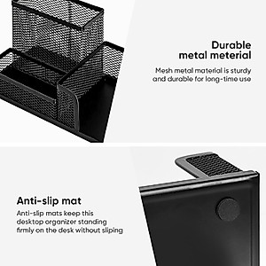 deli Mesh Desk Organizer Office Supplies Caddy with Pencil Holder and Storage Baskets for Desktop Accessories, 3 Compartments, Black
