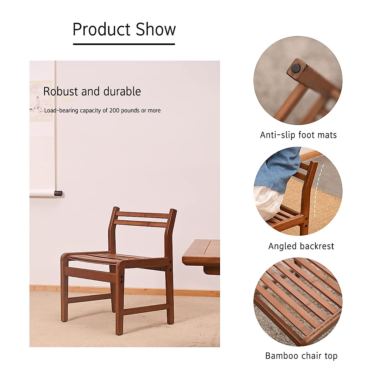 JIKUGO Bamboo Detachable Backrest Soft Chair - Dining Chair with Backrest, Plain Bamboo Seat for Home and Kitchen(Mini)
