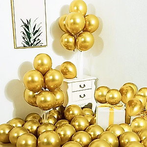 TILBLKUP 100 PCS Gold Balloons 12Inch Chrome Metallic Gold Balloons,Metallic Gold Balloons for Wedding Party Birthday Baby Shower Graduation Anniversary Garland Arch Decoration